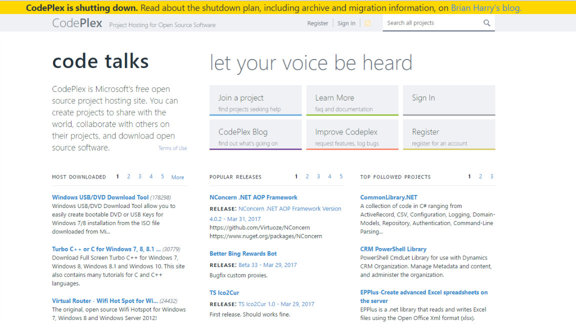 微软宣布将于12月15日关闭开源软件托管平台CodePlex - 动点科技